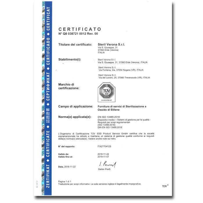 Certifications – Steril Verona